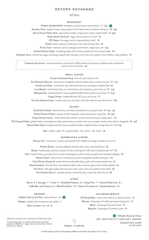 Menus – Oxford Exchange Retail