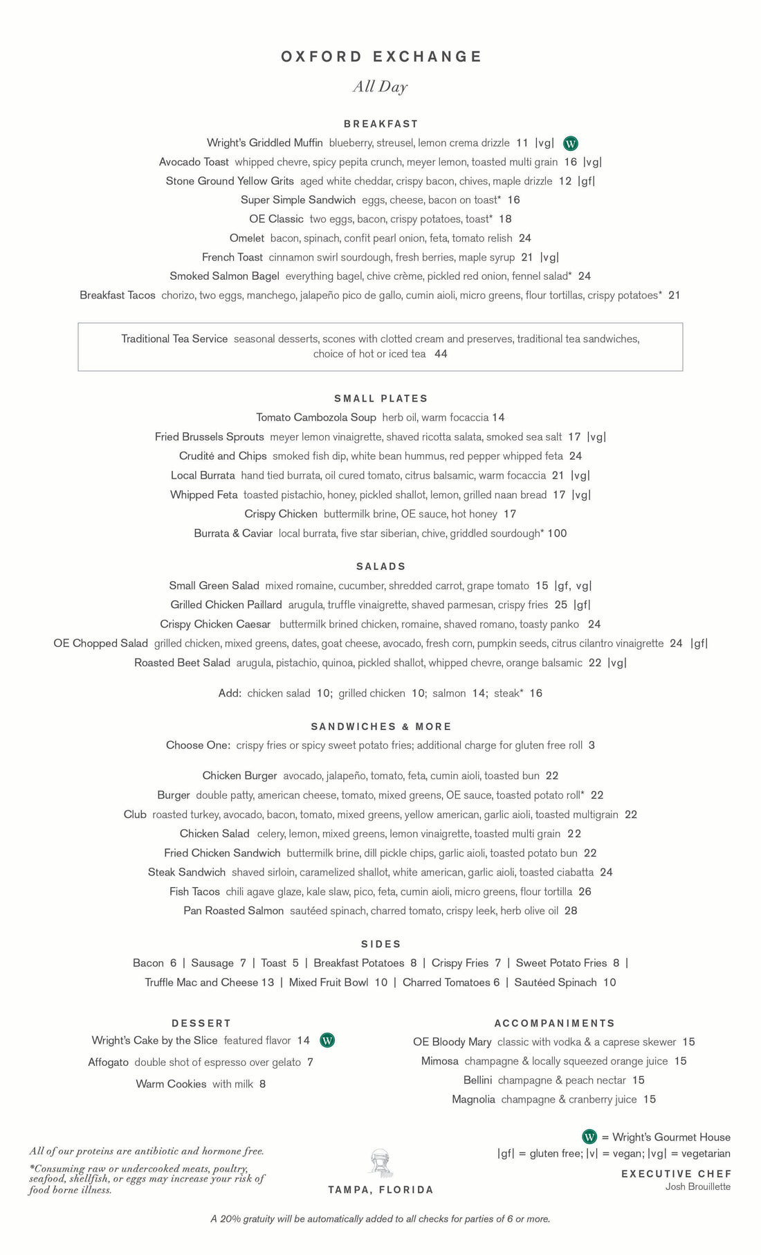 Menus – Oxford Exchange Retail