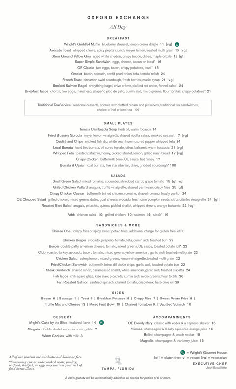 Menus – Oxford Exchange Retail