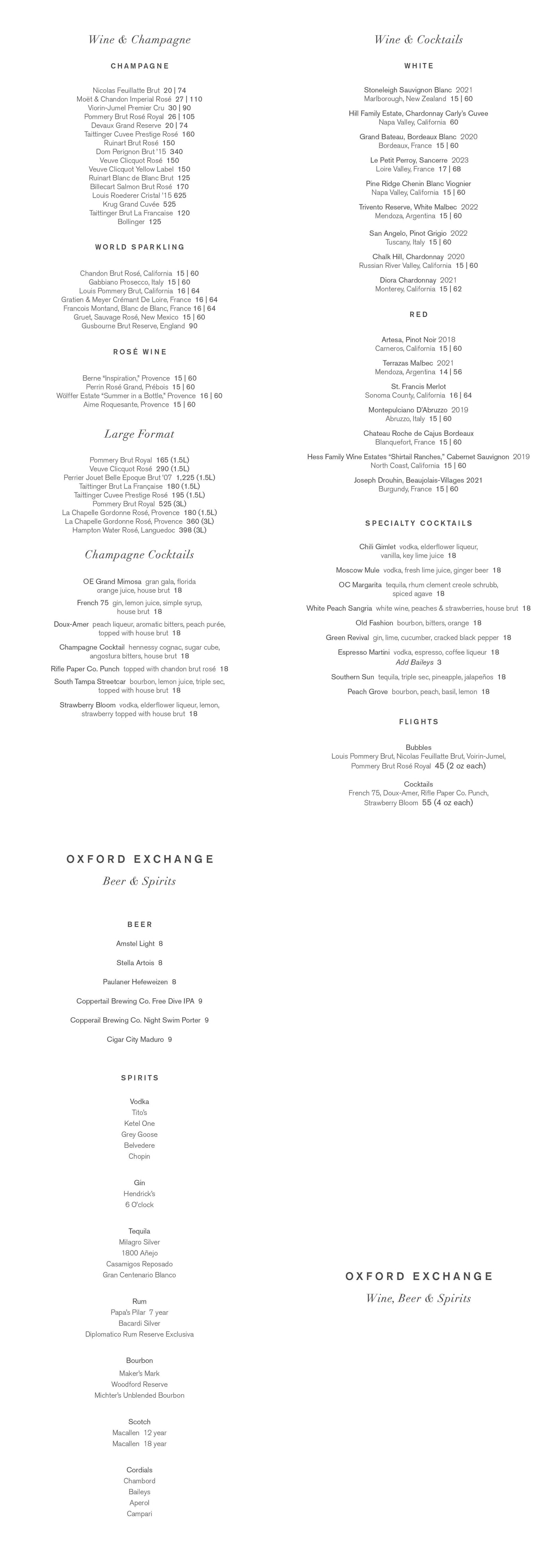 Menus – Oxford Exchange Retail