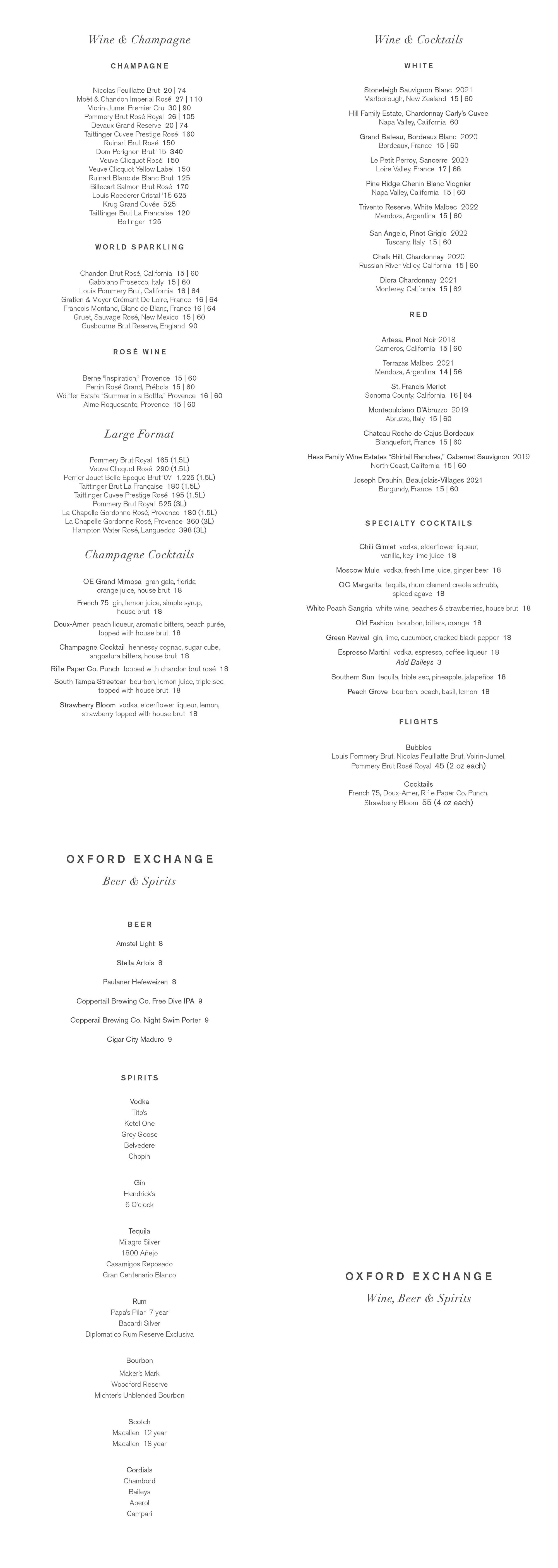 Menus – Oxford Exchange Retail