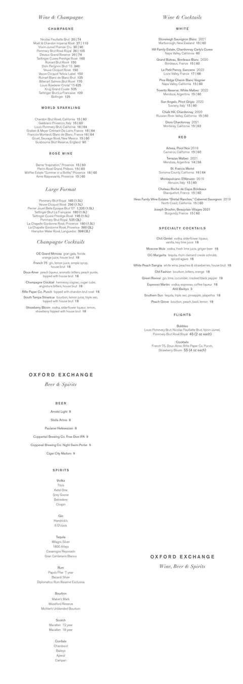 Menus – Oxford Exchange Retail