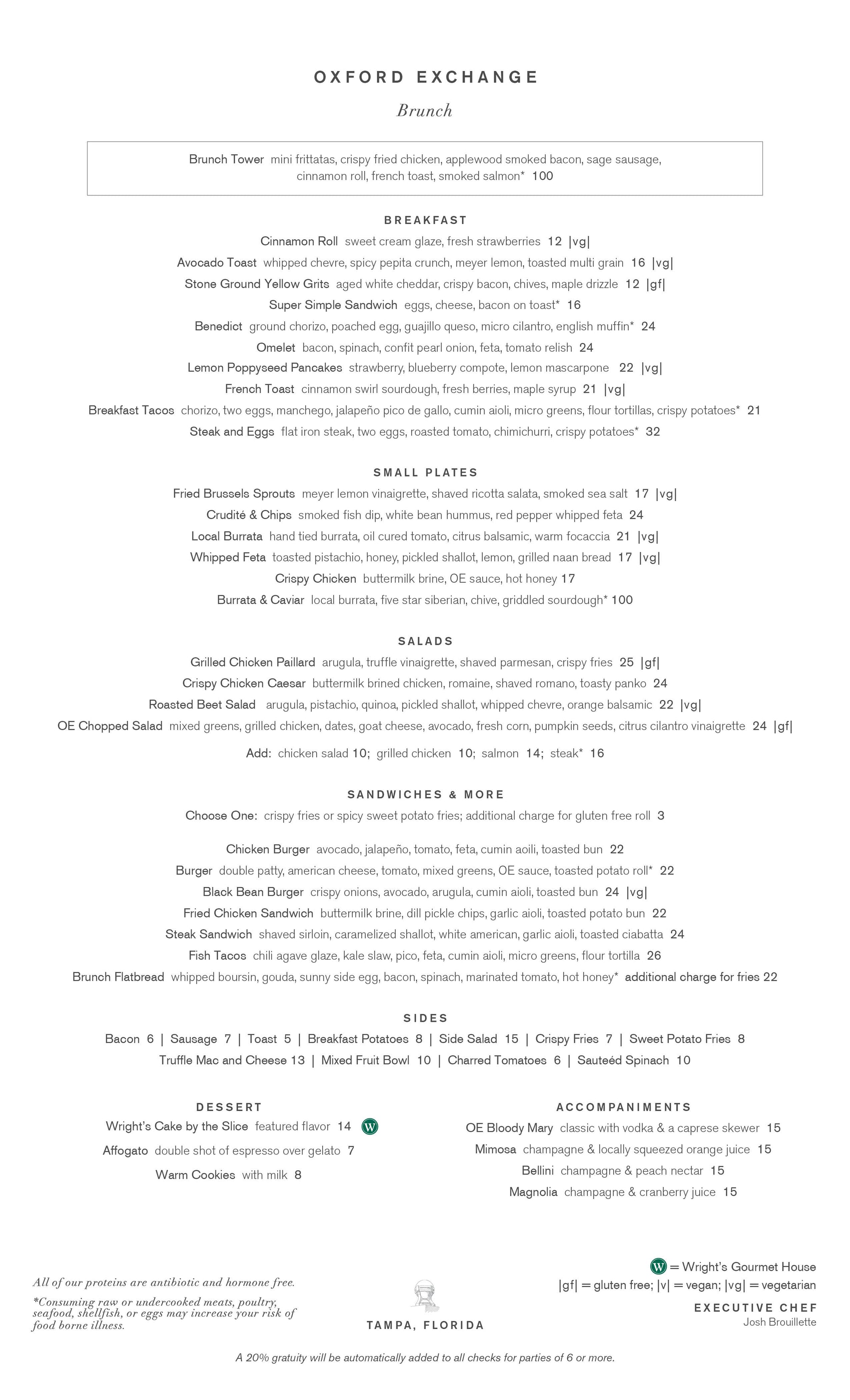 Menus – Oxford Exchange Retail