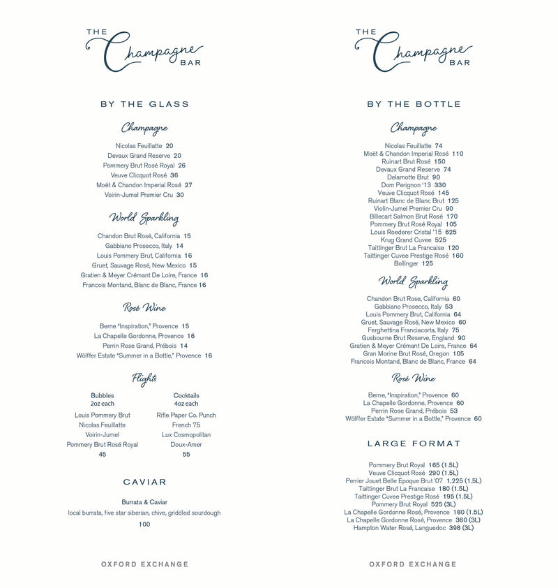 Menus – Oxford Exchange Retail